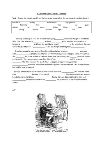 'A Christmas Carol' Staves 1-5 Summary Worksheets (lower ability ...