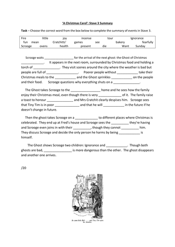 'A Christmas Carol' Staves 1-5 Summary Worksheets (lower ability ...