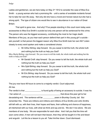 GCSE English Literature 'An Inspector Calls' Drama / Role-play Court ...