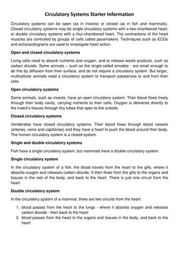 A Level Biology Types of Circulation Lesson & Activities | Teaching ...
