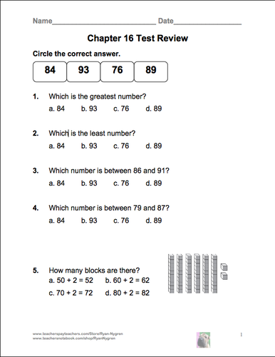 Singapore 1st Grade Chapter 16 Math Test Review (5 pages) | Teaching ...