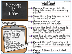 Energy in Food Practical and Worksheet | Teaching Resources