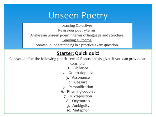 Unseen poetry practice by sae5 - Teaching Resources - TES