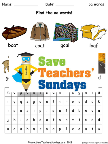Oa Phonics Worksheets, Activities, Flash Cards, Lesson Plans and Other ...