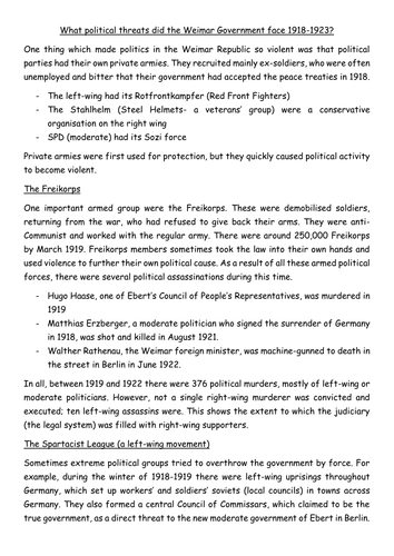 Nazi Germany - the Weimar Republic | Teaching Resources