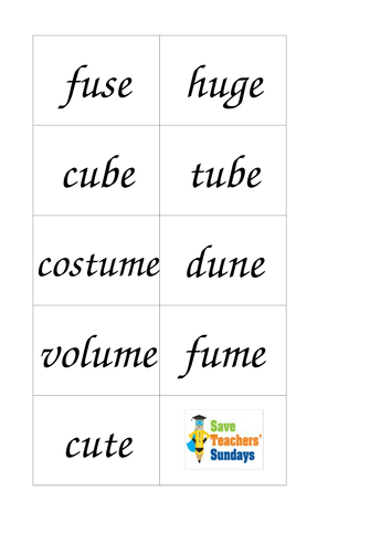 U-e Phonics Worksheets, Activities, Flash Cards, Lesson Plans and Other ...