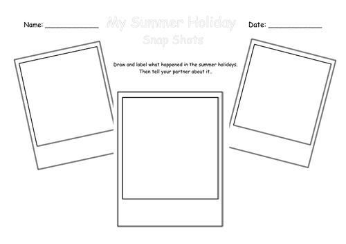 Back to School Activity - (Summer) Holiday Selfies/Snapshots by ...