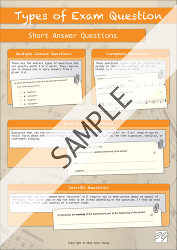 Types of Exam Question Poster for Pearson Edexcel GCSE Music (9-1 ...
