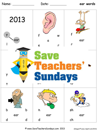 Ear Phonics Worksheets, Activities, Flash Cards, Lesson Plans and Other ...