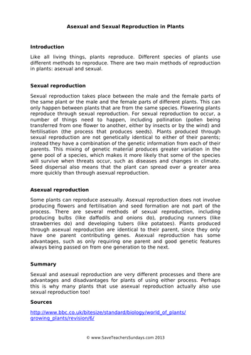 Asexual and Sexual Reproduction in Plants KS2 Lesson Plan, Worksheet ...