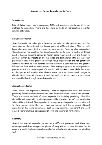 Asexual and Sexual Reproduction in Plants KS2 Lesson Plan, Worksheet ...