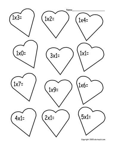 Worksheet: Multiplication Facts - Hearts (primary) | Teaching Resources