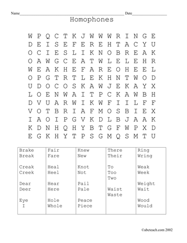 Word Search: Homophones (elem) | Teaching Resources