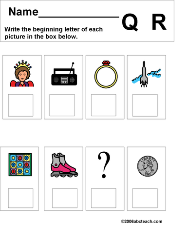 Worksheet: Beginning Letter (Q,R) | Teaching Resources