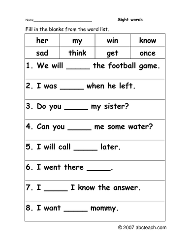 Worksheet: Cloze Sight Words (pre-k/primary) | Teaching Resources