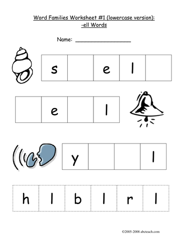Worksheet: -ELL Word Family | Teaching Resources