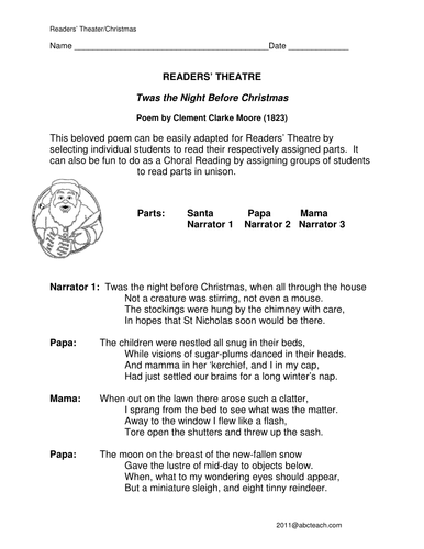 Readers' Theater: Twas' the Night Before Christmas (upper elem ...
