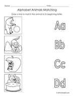 Alphabet Animals Matching Worksheet Set | Teaching Resources