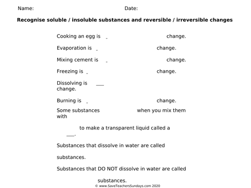 Reversible & Irreversible Changes & Soluble & Insoluble Substances KS2 ...