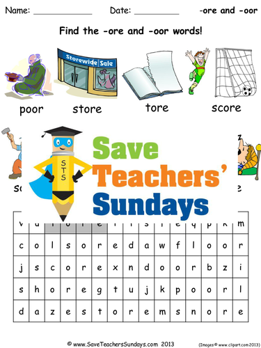 Ore and Oor Phonics Worksheets, Activities, Flash Cards, Lesson Plans ...