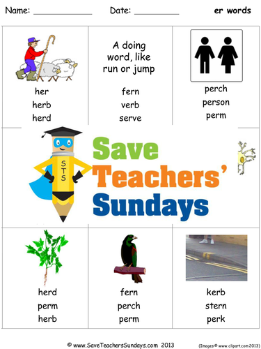Stressed Er Phonics Worksheets, Activities, Flash Cards, Lesson Plans ...