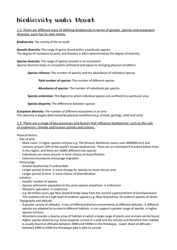 A2 Edexcel Geography Unit 3 Contested Planet BIODIVERSITY UNDER THREAT ... A2 Edexcel Geography Unit 3 Contested Planet BIODIVERSITY UNDER THREAT ...