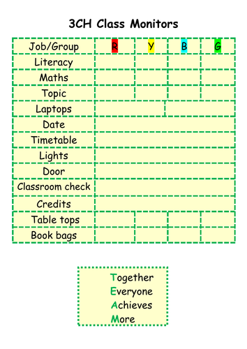 Class Monitors Outline | Teaching Resources