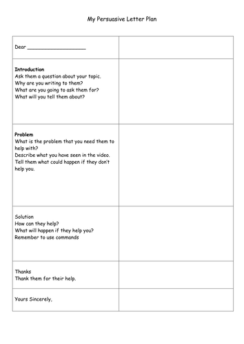 Persuasive letter plan | Teaching Resources