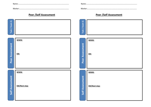Peer and self assessment sheet | Teaching Resources