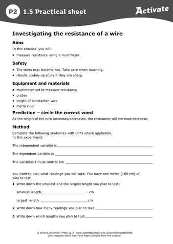 Voltage and Resistance KS3 SOW | Teaching Resources