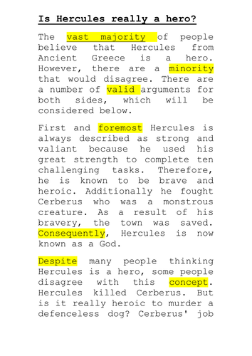 Hercules discussion unit of work | Teaching Resources