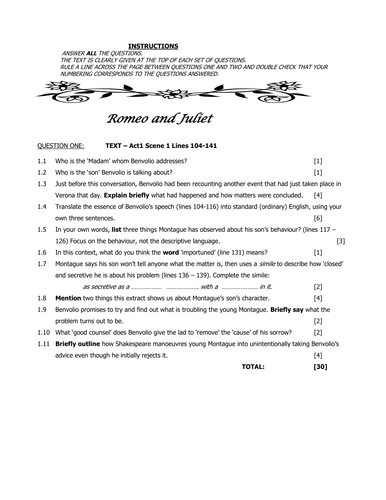Romeo & Juliet: Act 1 - all | Teaching Resources