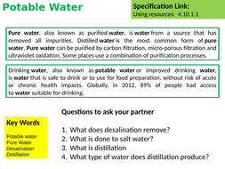 KS4 AQA GCSE Chemistry (Science) Potable Water Lesson | Teaching Resources