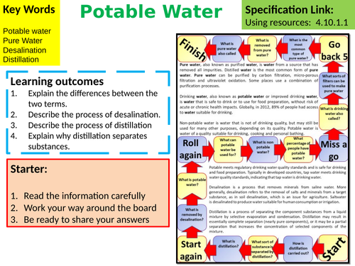 KS4 AQA GCSE Chemistry (Science) Potable Water Lesson | Teaching Resources
