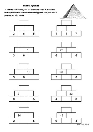 Number Pyramids - Puzzles Year 3/4 | Teaching Resources