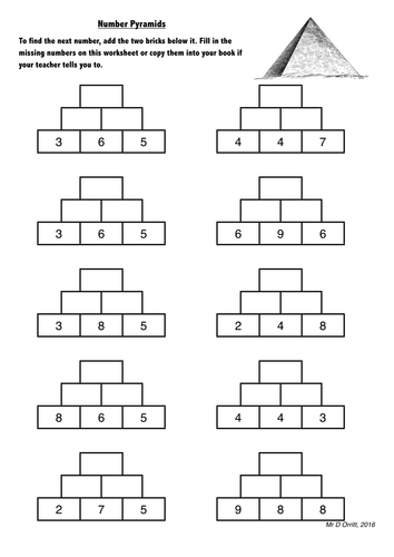 Number Pyramids - Puzzles Year 3/4 | Teaching Resources