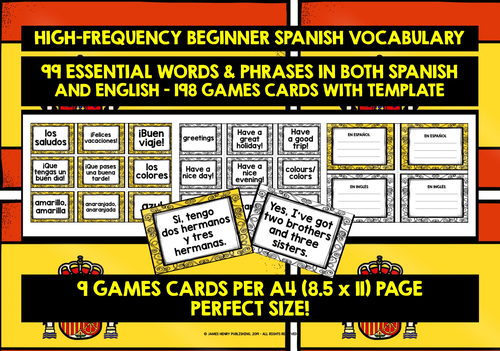 SPANISH VOCABULARY CARDS #2 | Teaching Resources