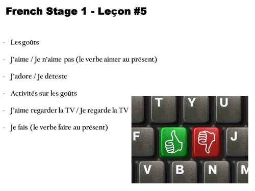 French as a foreign language 05, beginners/elementary: opinion, like ...