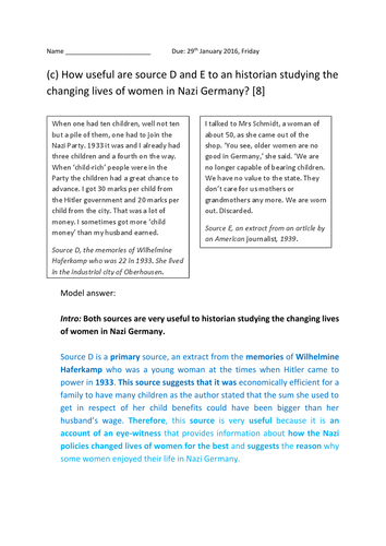 Homework Nazi Germany: Exam questions | Teaching Resources