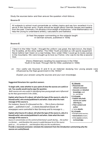 Homework Nazi Germany: Exam questions | Teaching Resources