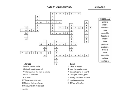 Suffix word work: ABLE | Teaching Resources