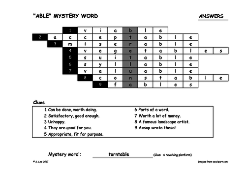 Suffix word work: ABLE | Teaching Resources