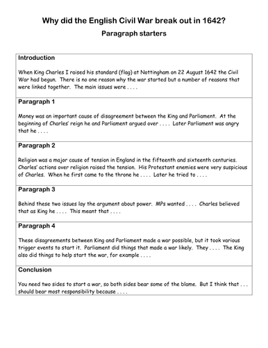 Why did a civil war break out in England in August 1642? (3 lessons ...