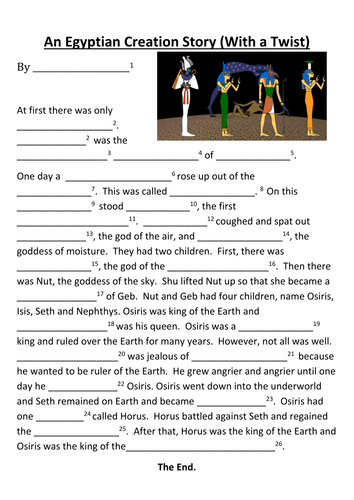 Yr 7 Egypt Creation Story (with a twist) Literacy & History Activity ...