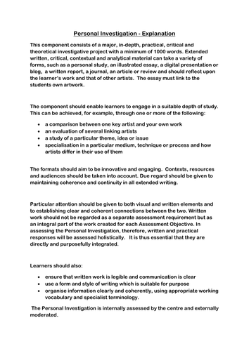 A Level Personal Investigation Explanation and Plan | Teaching Resources