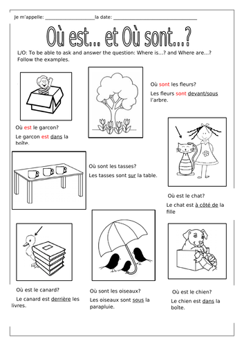 FRENCH - Les Prépositions - Où est...? et Où sont...? - Worksheets ...