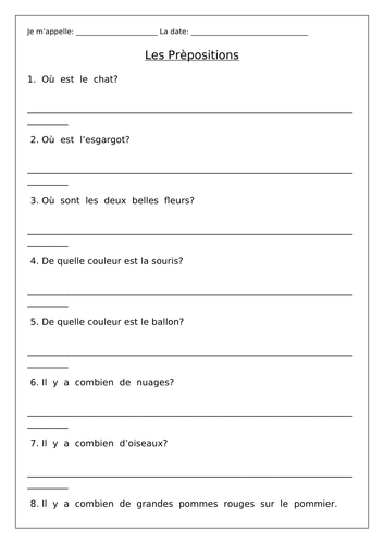 FRENCH - Les Prépositions - Où est...? et Où sont...? - Worksheets ...