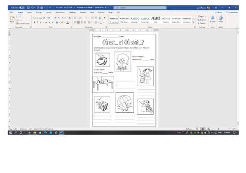 FRENCH - Les Prépositions - Où est...? et Où sont...? - Worksheets ...