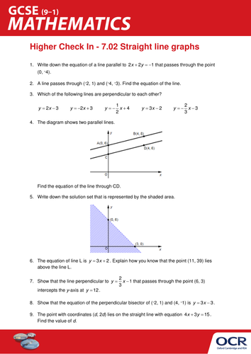 OCR Maths: Higher GCSE - Check In Test 7.02 Straight line graphs ...