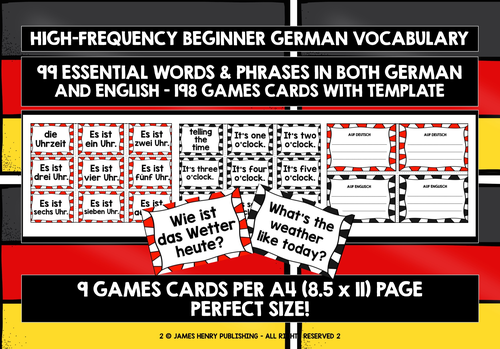 GERMAN VOCABULARY CARDS & WORKBOOK #4 | Teaching Resources